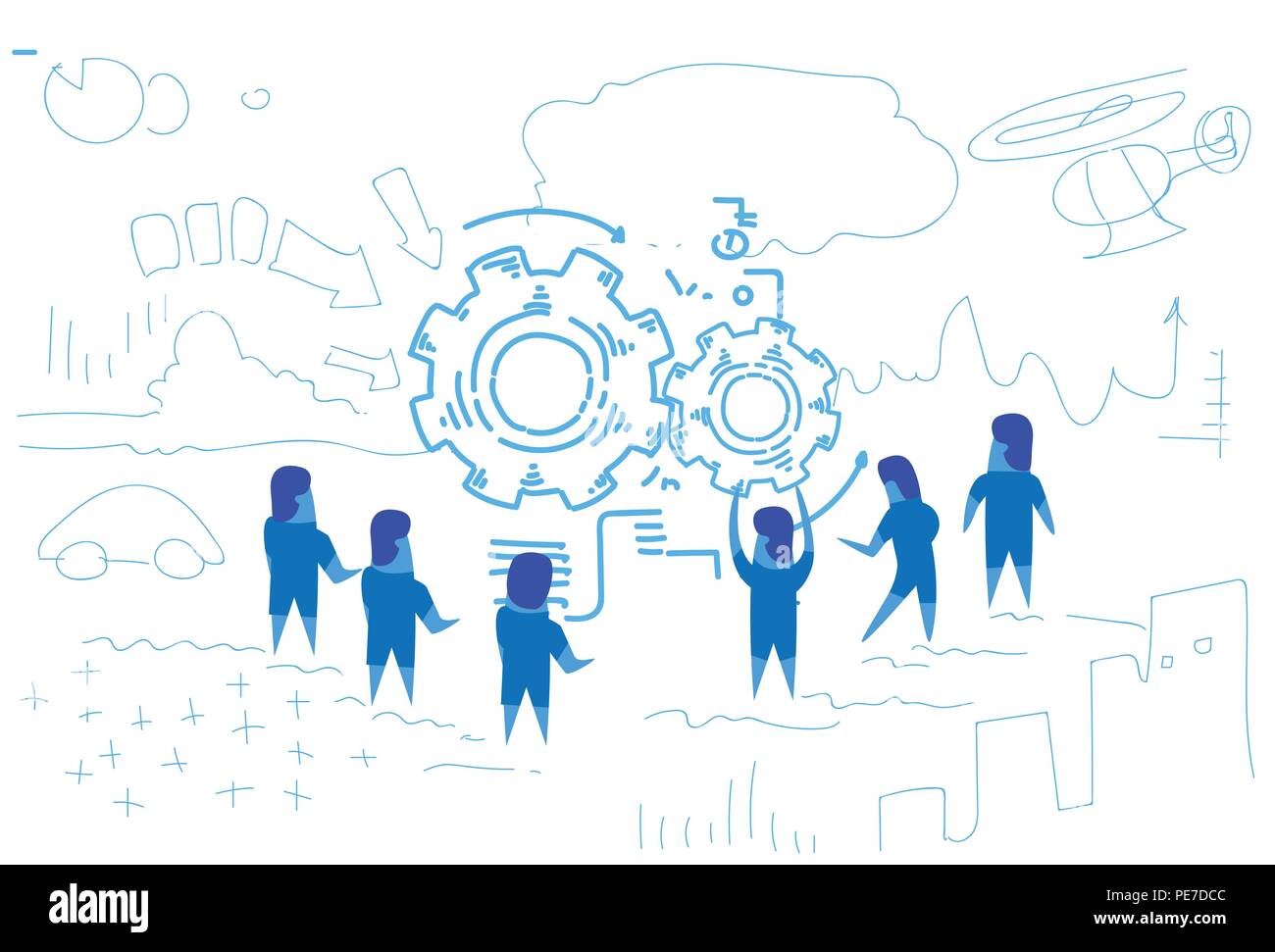 business people around gear wheel processing mechanism process teamwork ...