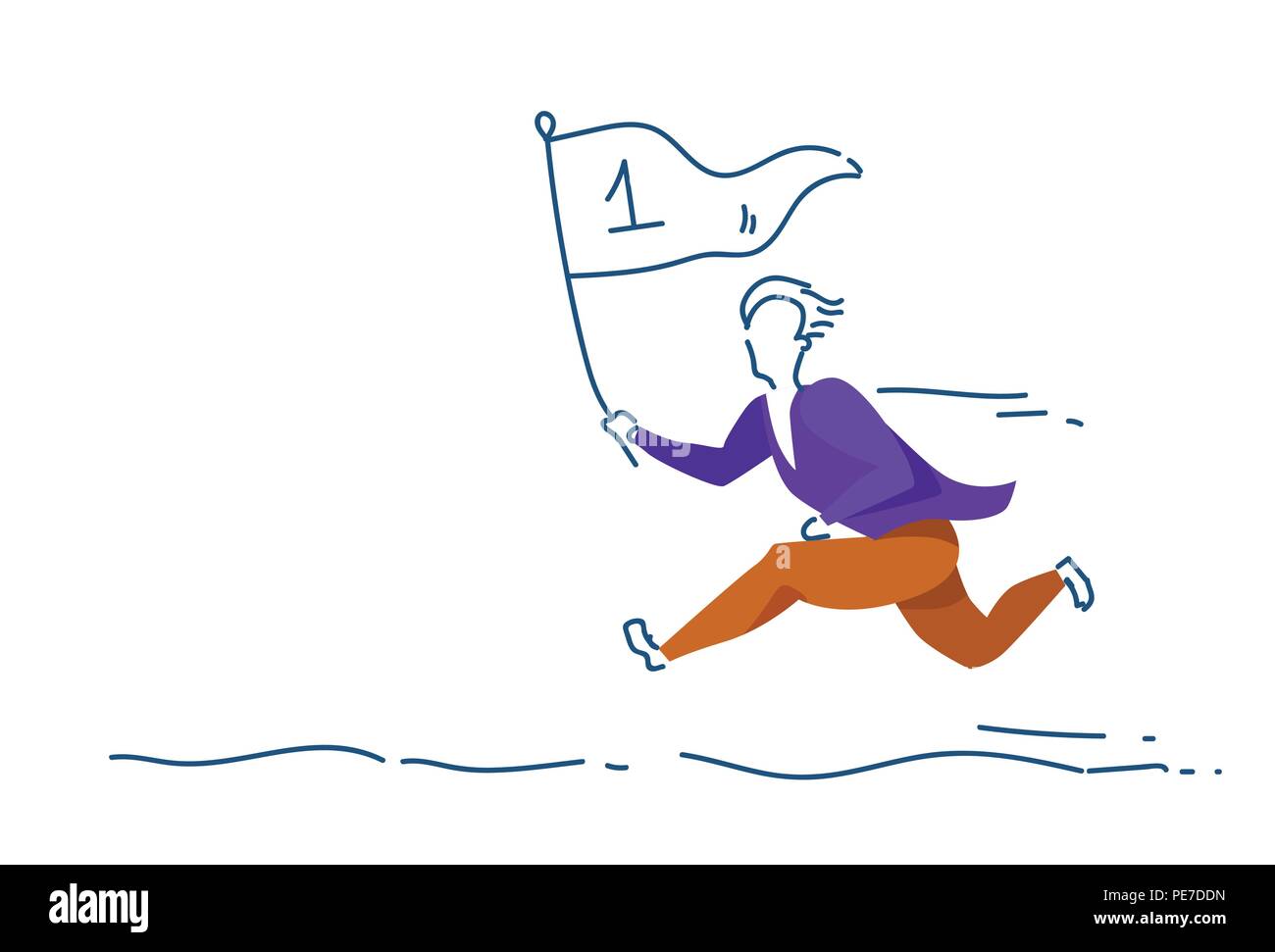 businessman running first place flag team leader concept man colored ...