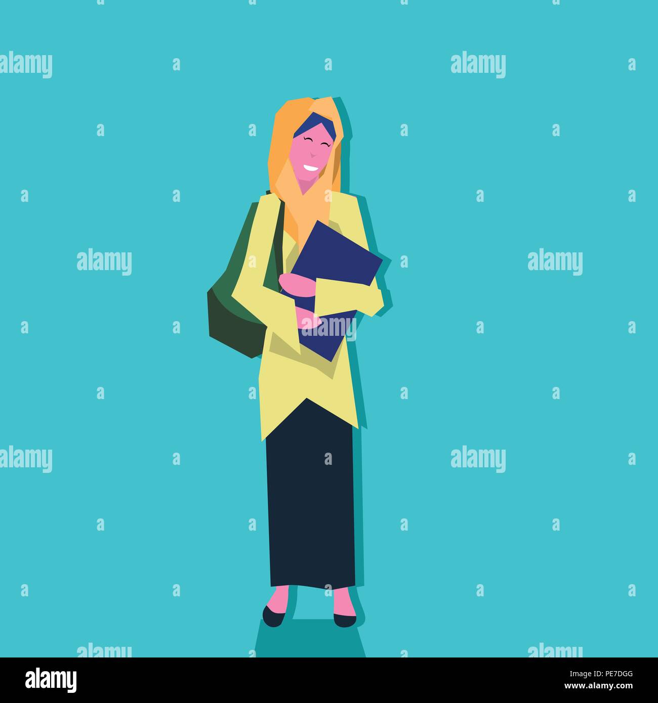 woman shawl holding book successful study concept female cartoon ...