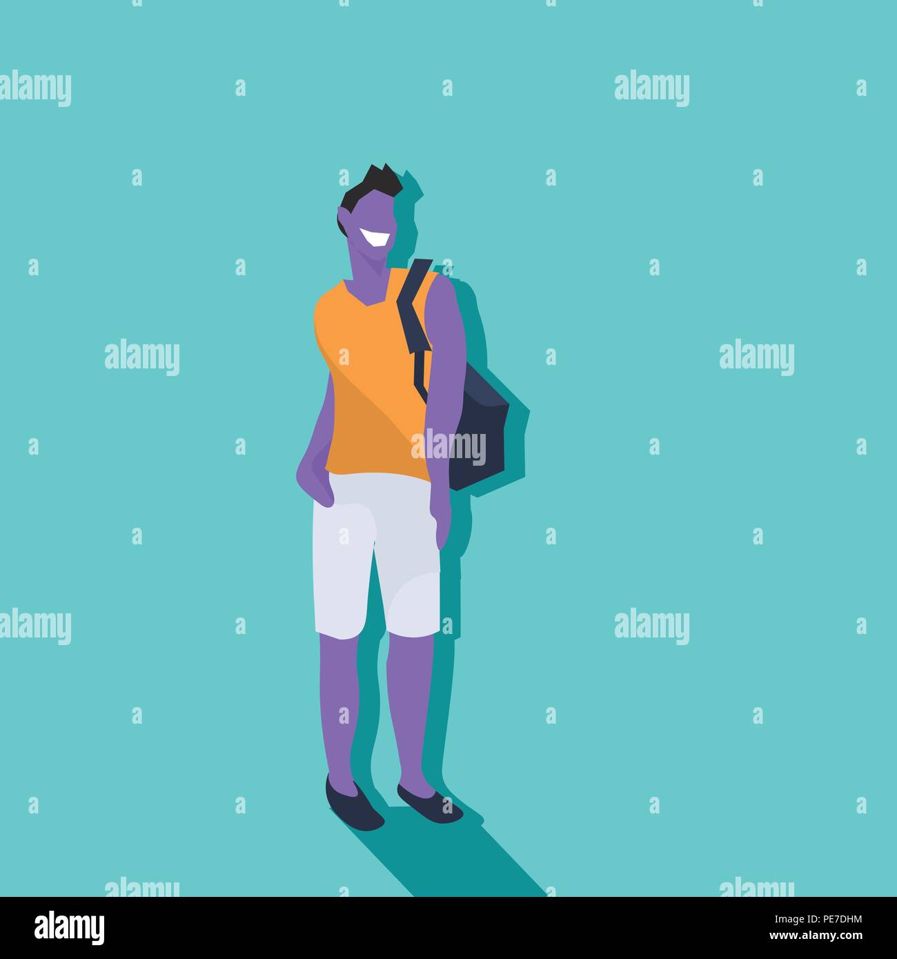 violet man holding backpack standing pose male cartoon character full ...