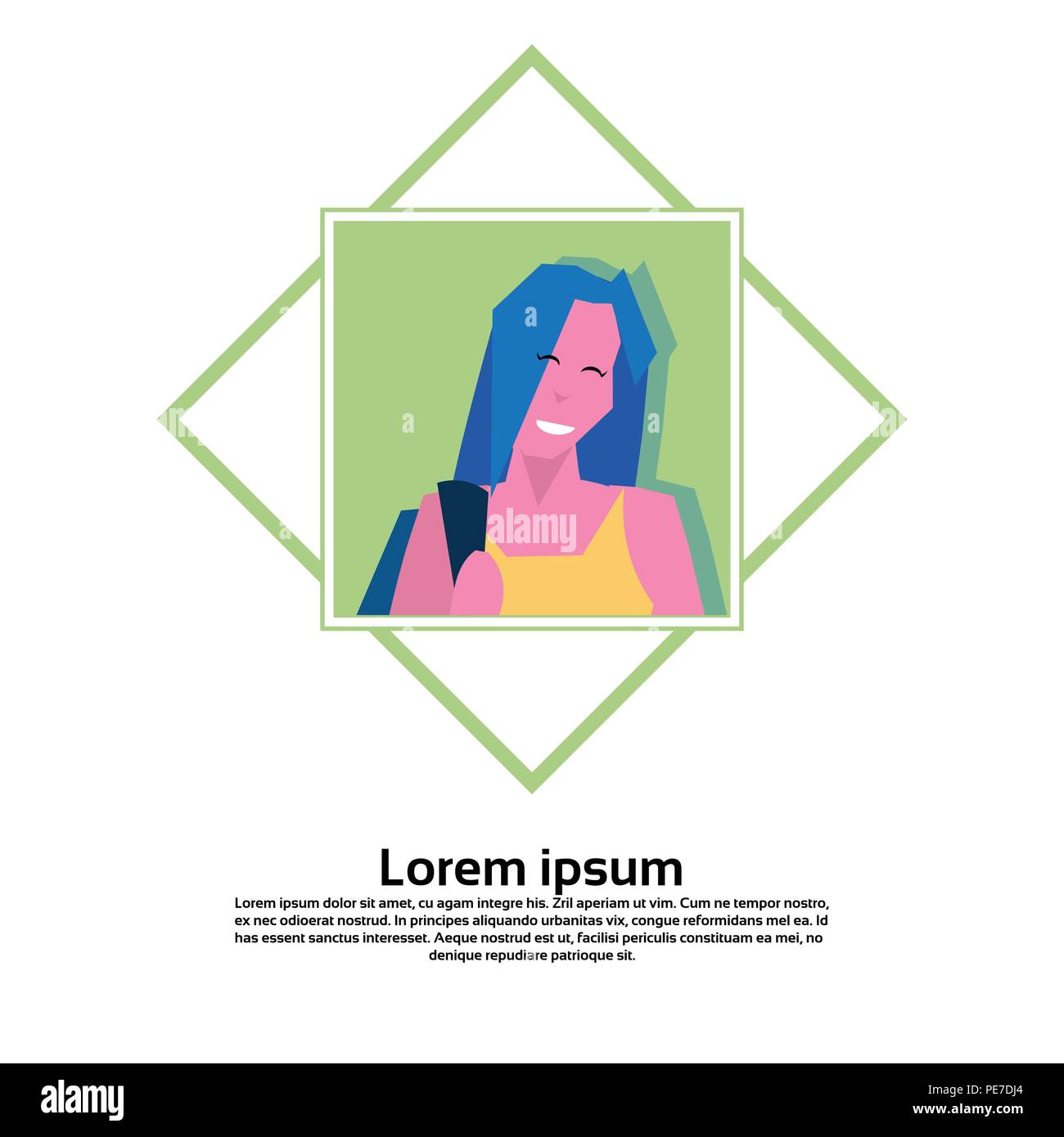 woman blue hair hipster avatar square frame female cartoon character ...