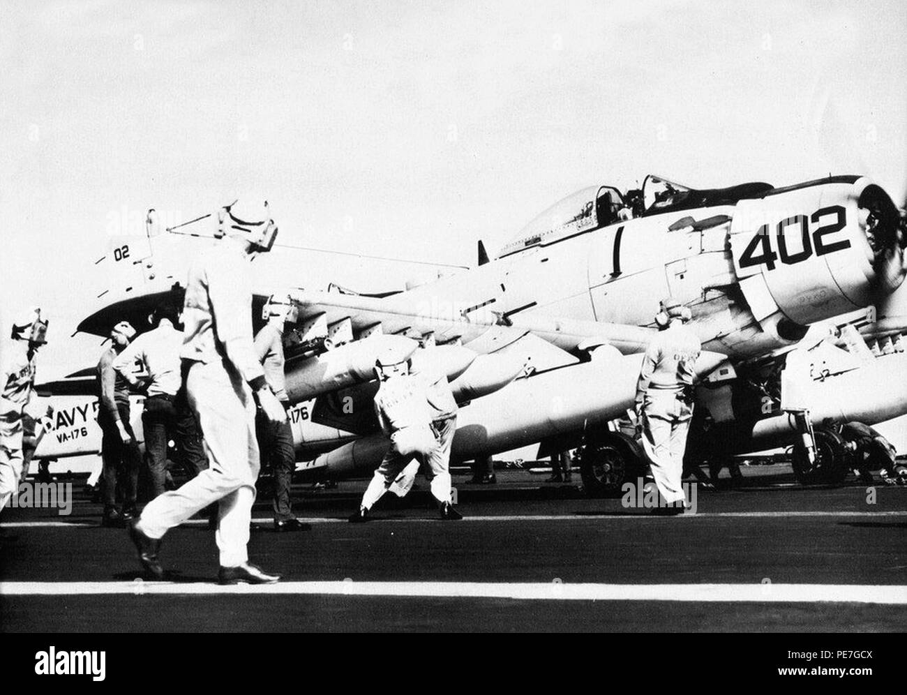 Armed Douglas A-1H Skyraider of VA-176 aboard USS Saratoga (CVA-60), in ...