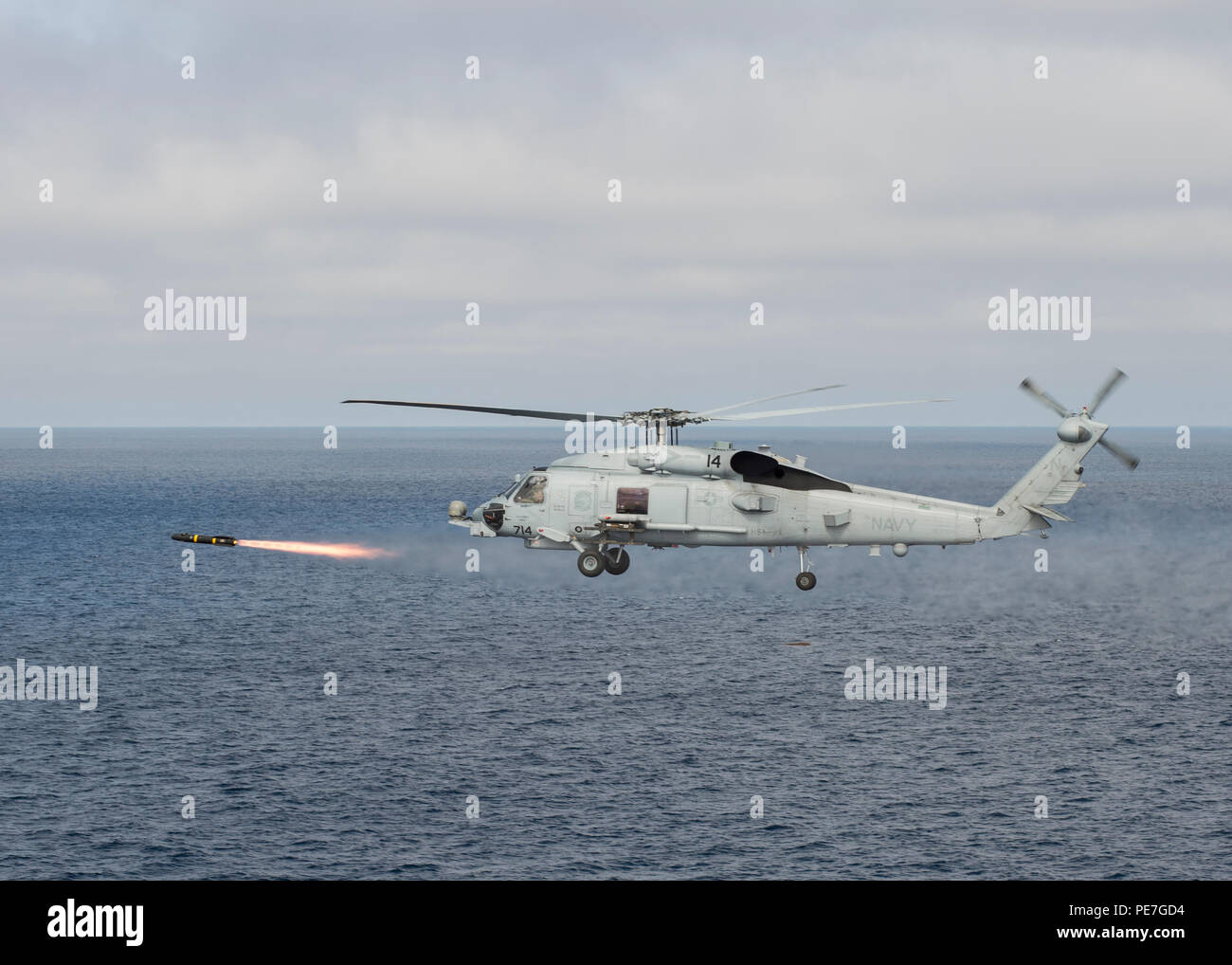 PACIFIC OCEAN (Oct. 14, 2015) -- An MH-60R Sea Hawk helicopter attached ...