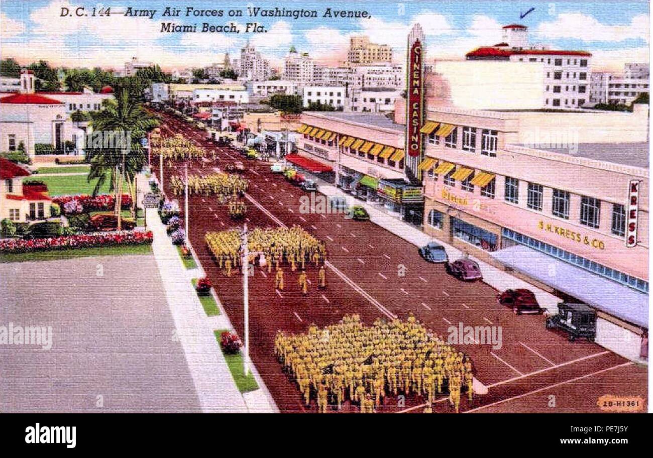 Army Air Forces - Postcard - Miami Beach Training Center - Marching on ...