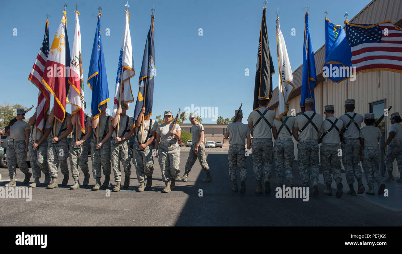 Members of the Nellis Air Force Base Honor Guard practice marching with ...