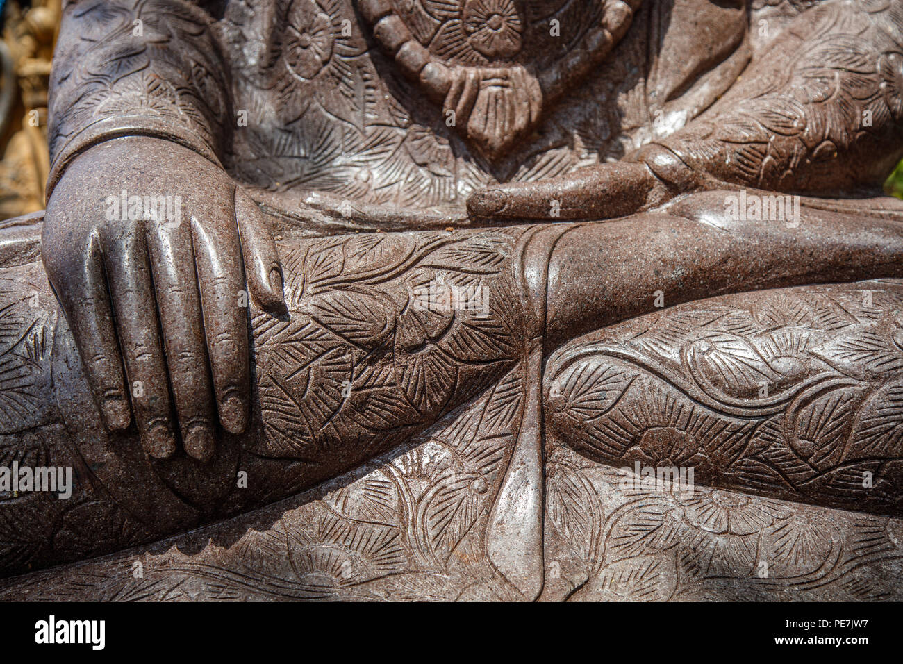 Buddha hands. Stone statue of Sitting Buddha, Bali, Indonesia. Close up ...