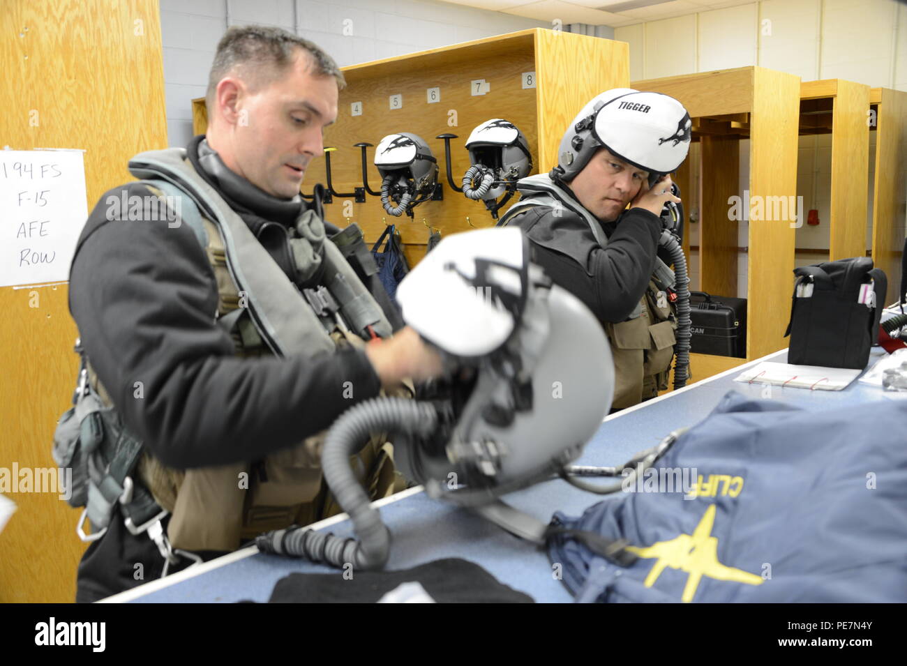 U.S. Air Force F-15C Eagle pilots Lt. Col. Christopher Ridlon and Lt. Col. Robert Swertfager of ...