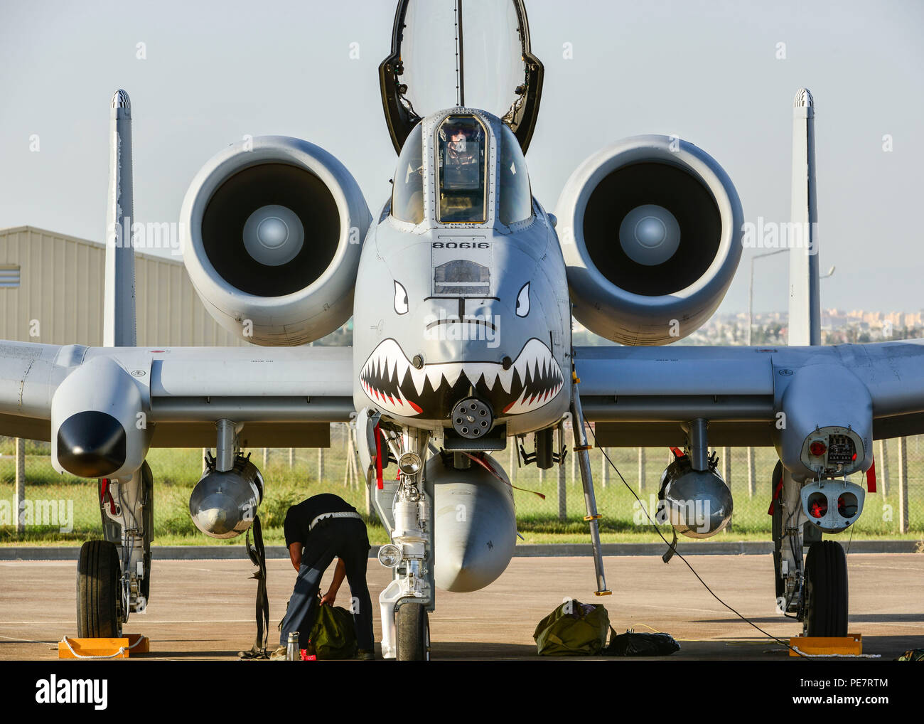 An A-10C Thunderbolt II attack aircraft sits on the flight line at ...