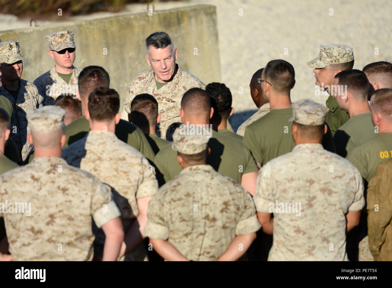 U.S. Marine Corps Maj. Gen Niel L. Nelson speaks with fellow service ...