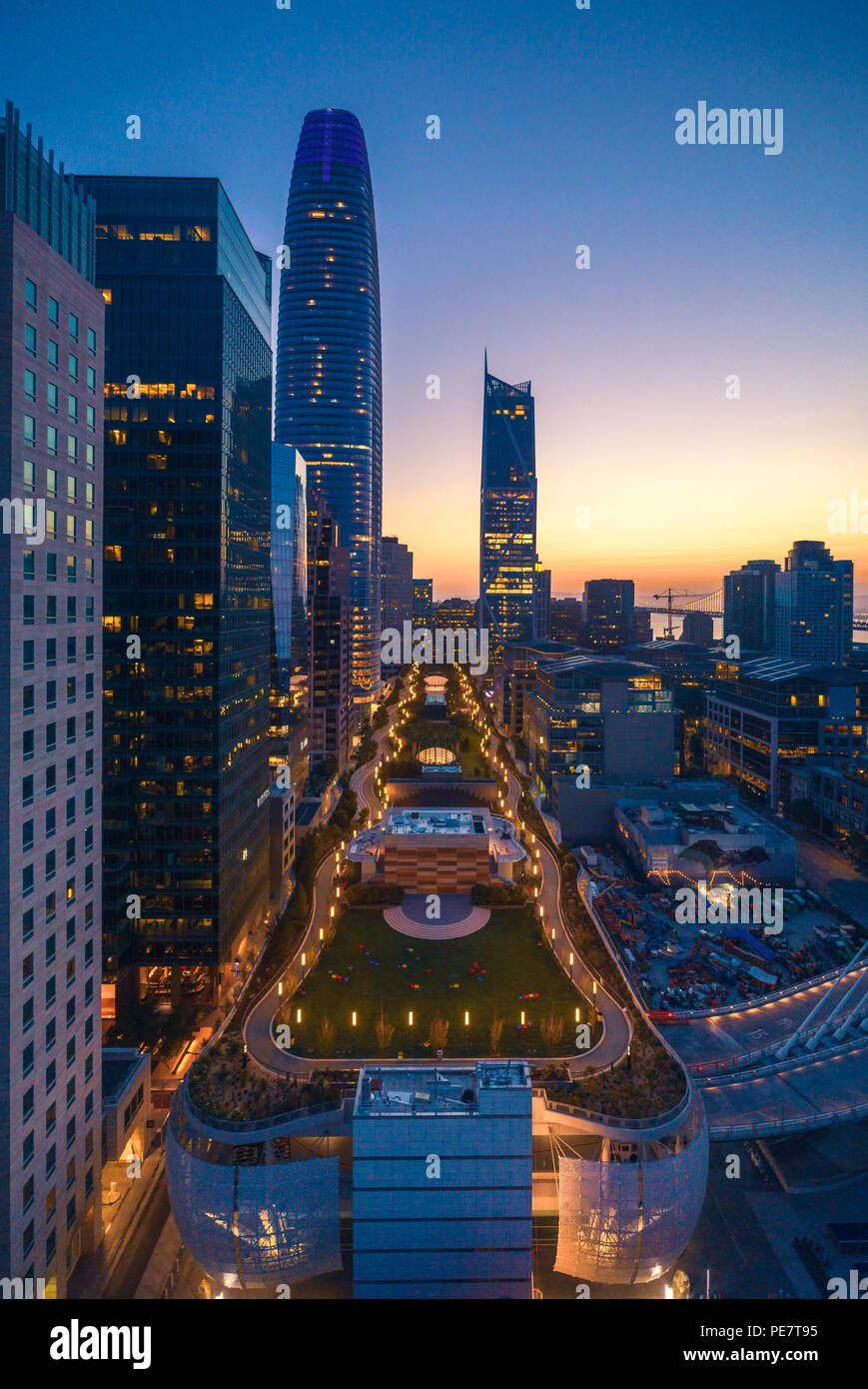 Aerial View of SF Transbay Transit Center Rooftop Park with High-rise ...