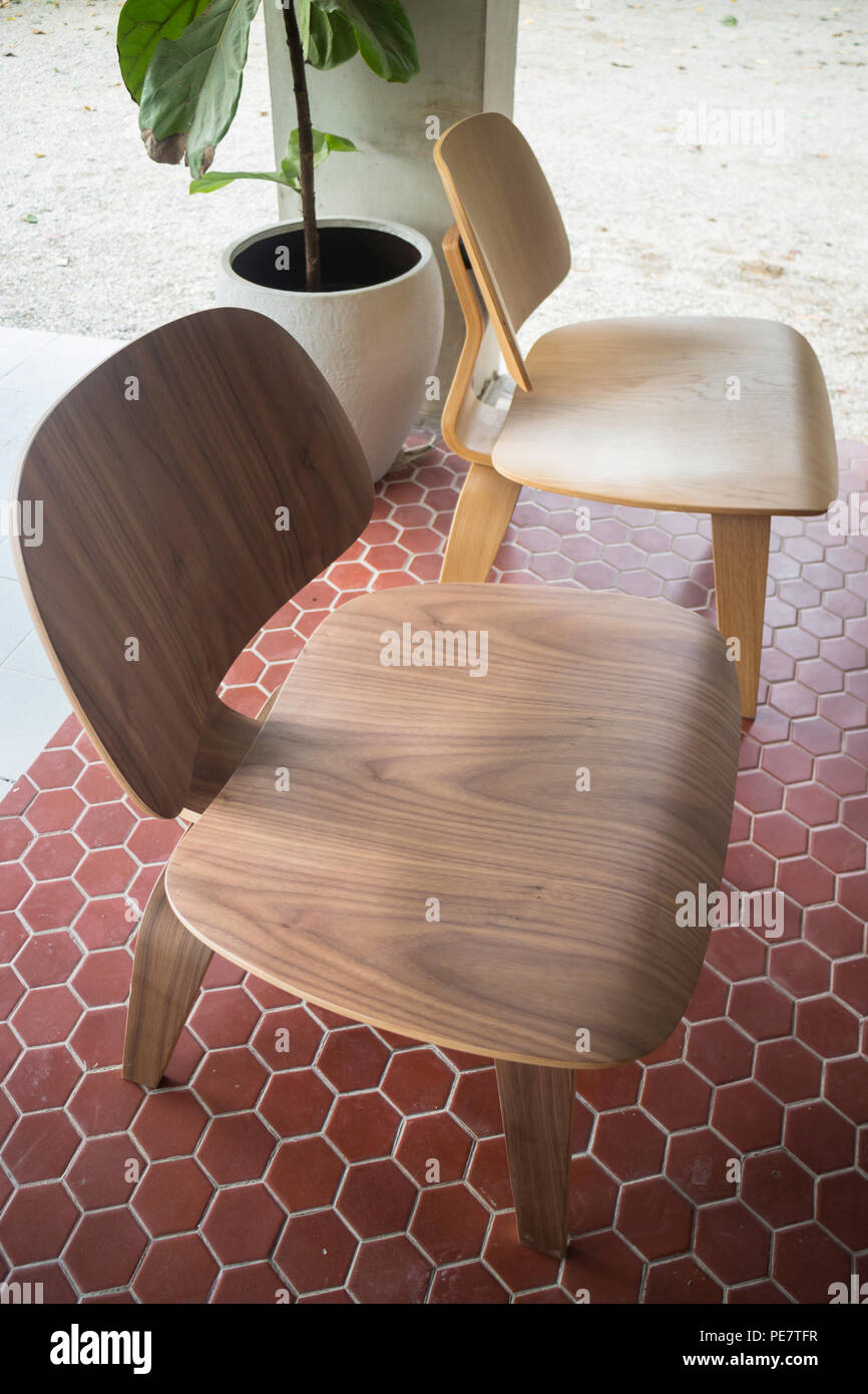 Modern wooden chair in coffee shop, stock photo Stock Photo - Alamy