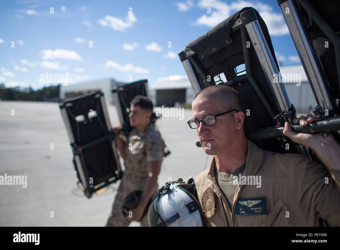 U.S. Marine Corps Lance Cpl. Jimmy P. Roberts, a crew chief assigned to ...