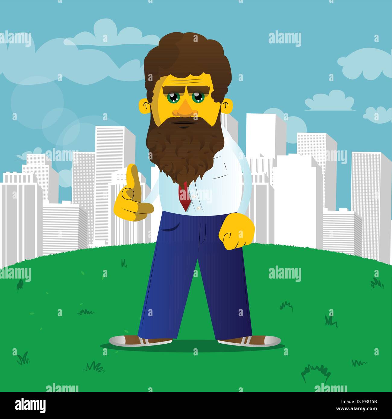 Yellow man pointing at the viewer with his hand. Vector cartoon ...