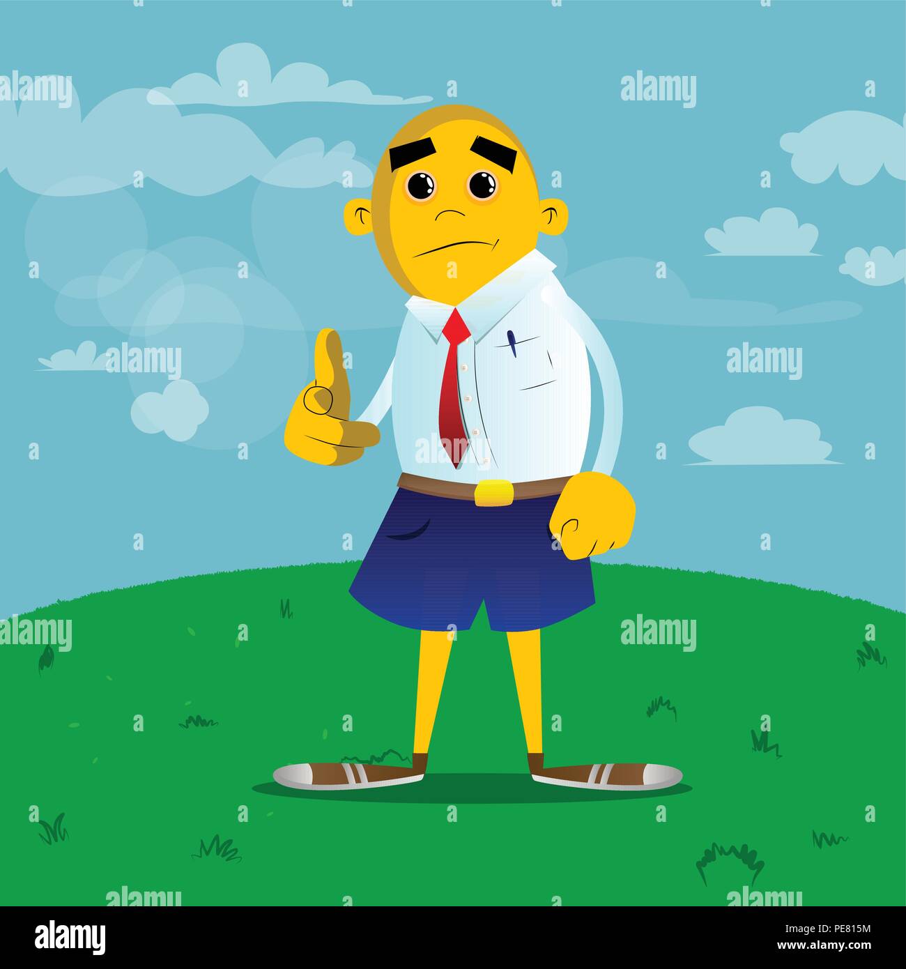 Yellow man pointing at the viewer with his hand. Vector cartoon ...