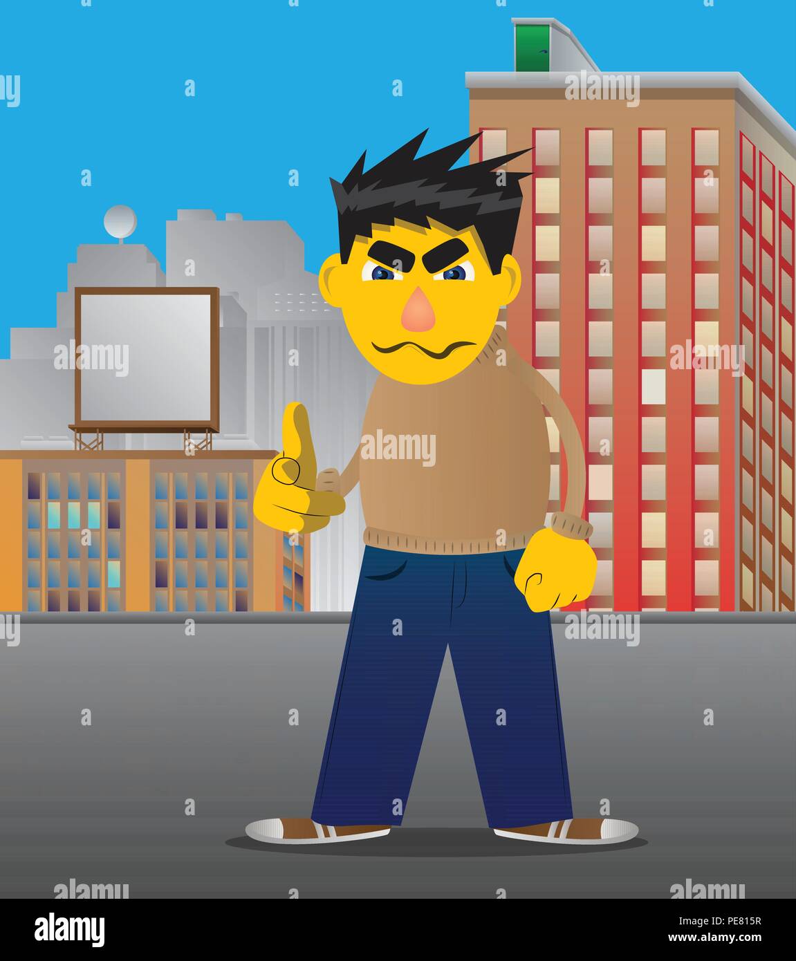 Yellow man pointing at the viewer with his hand. Vector cartoon ...