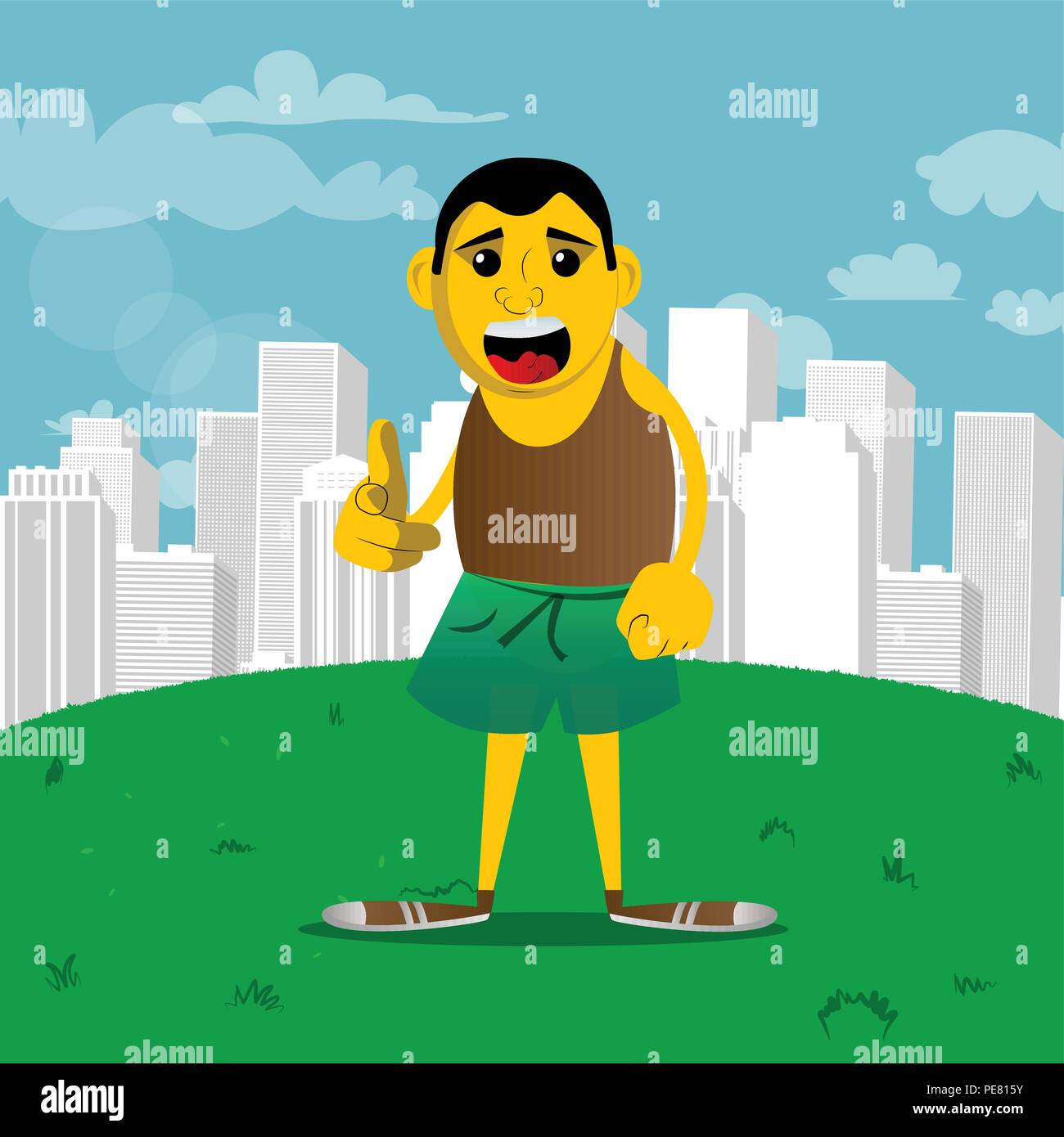 Yellow man pointing at the viewer with his hand. Vector cartoon ...