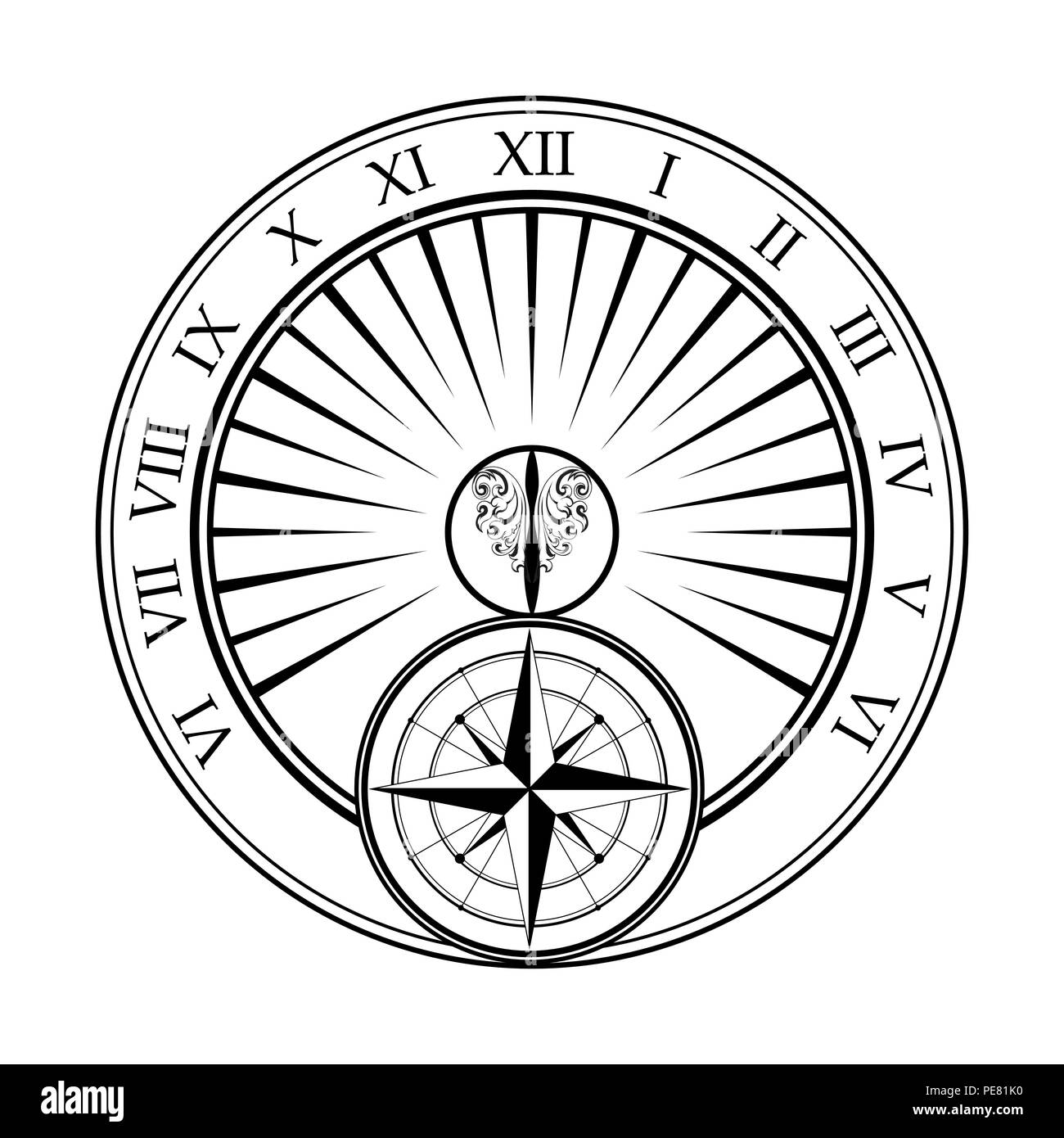 Black outline sundial silhouette isolated on white background Stock ...