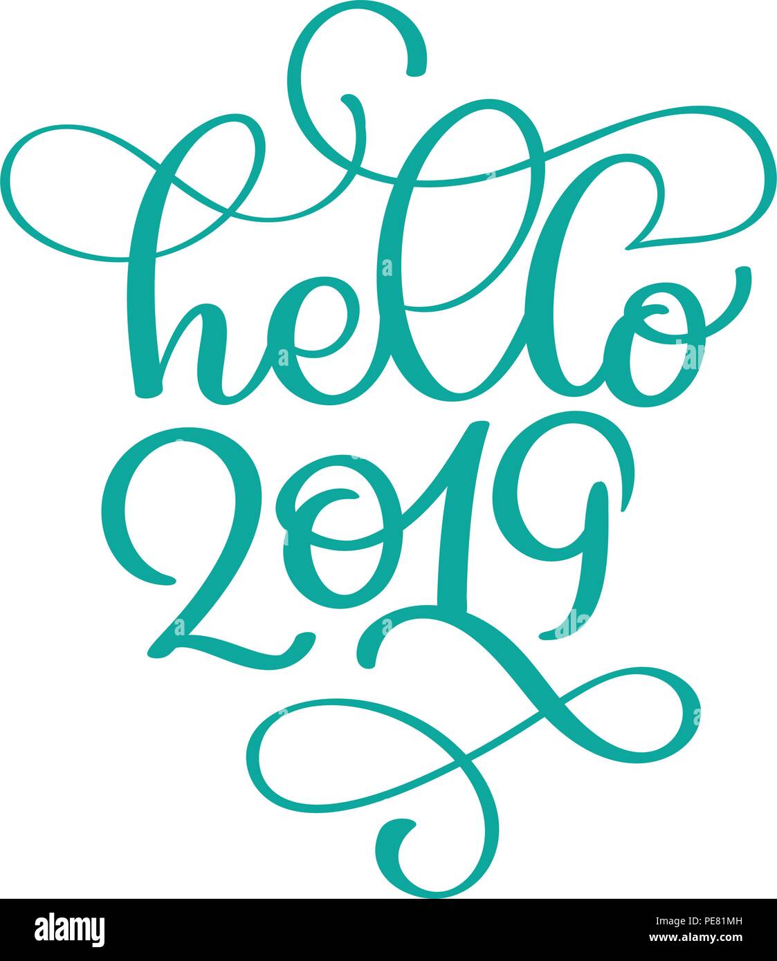 Hello 2019 year. Handwritten numbers on banner. Label vector ...