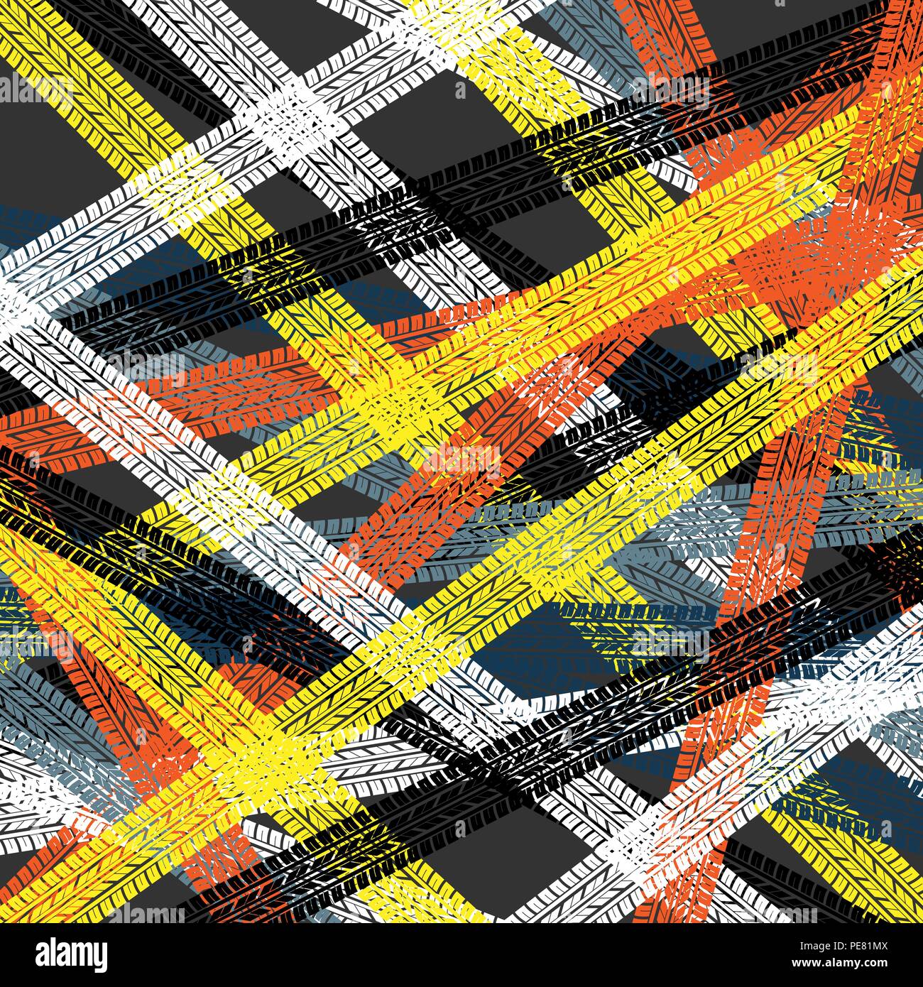 Different colors tire track silhouettes black background Stock Vector ...