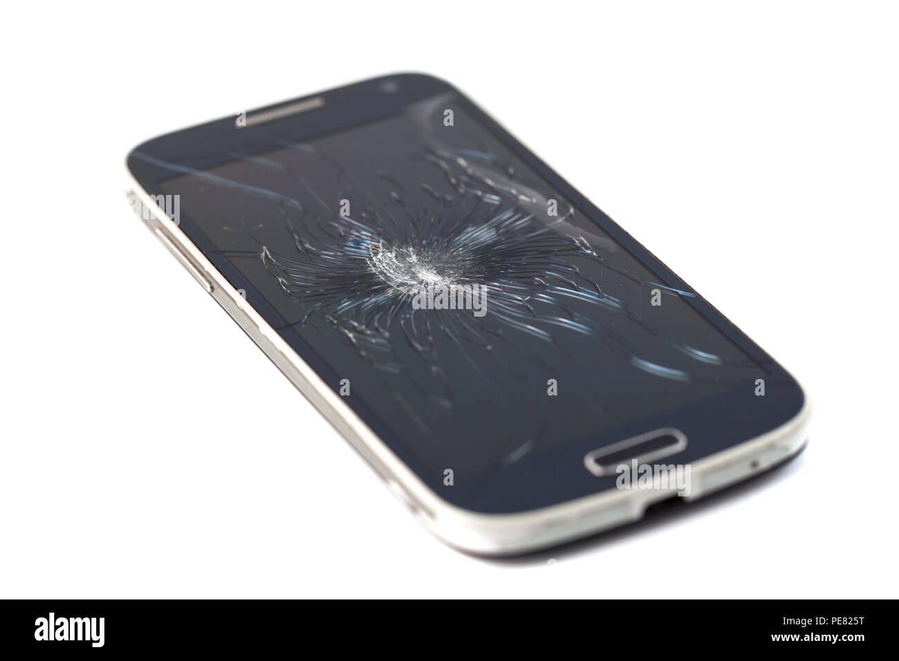 Mobile smartphone with broken screen isolated on white background ...