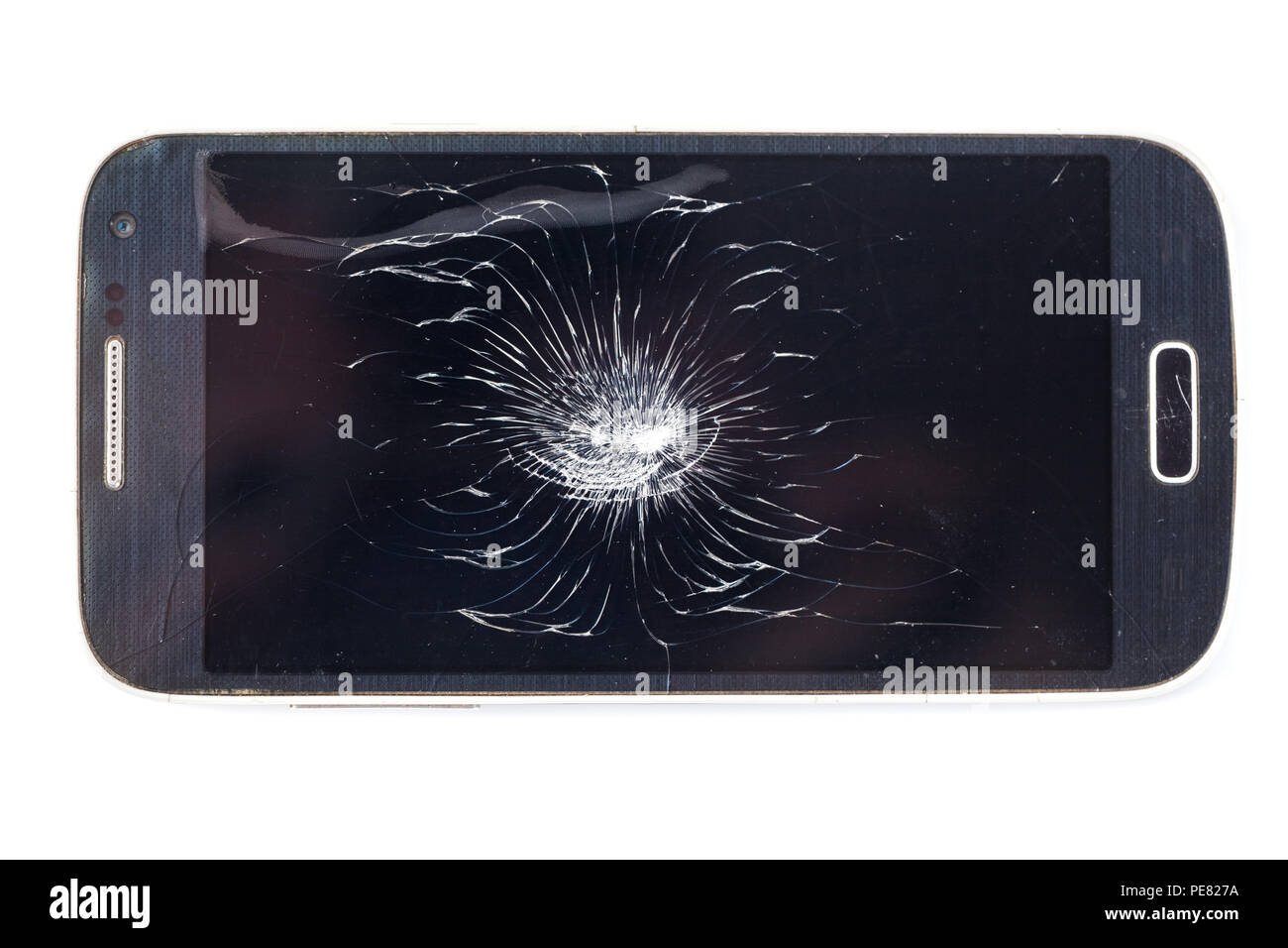 Mobile smartphone with broken screen isolated on white background ...