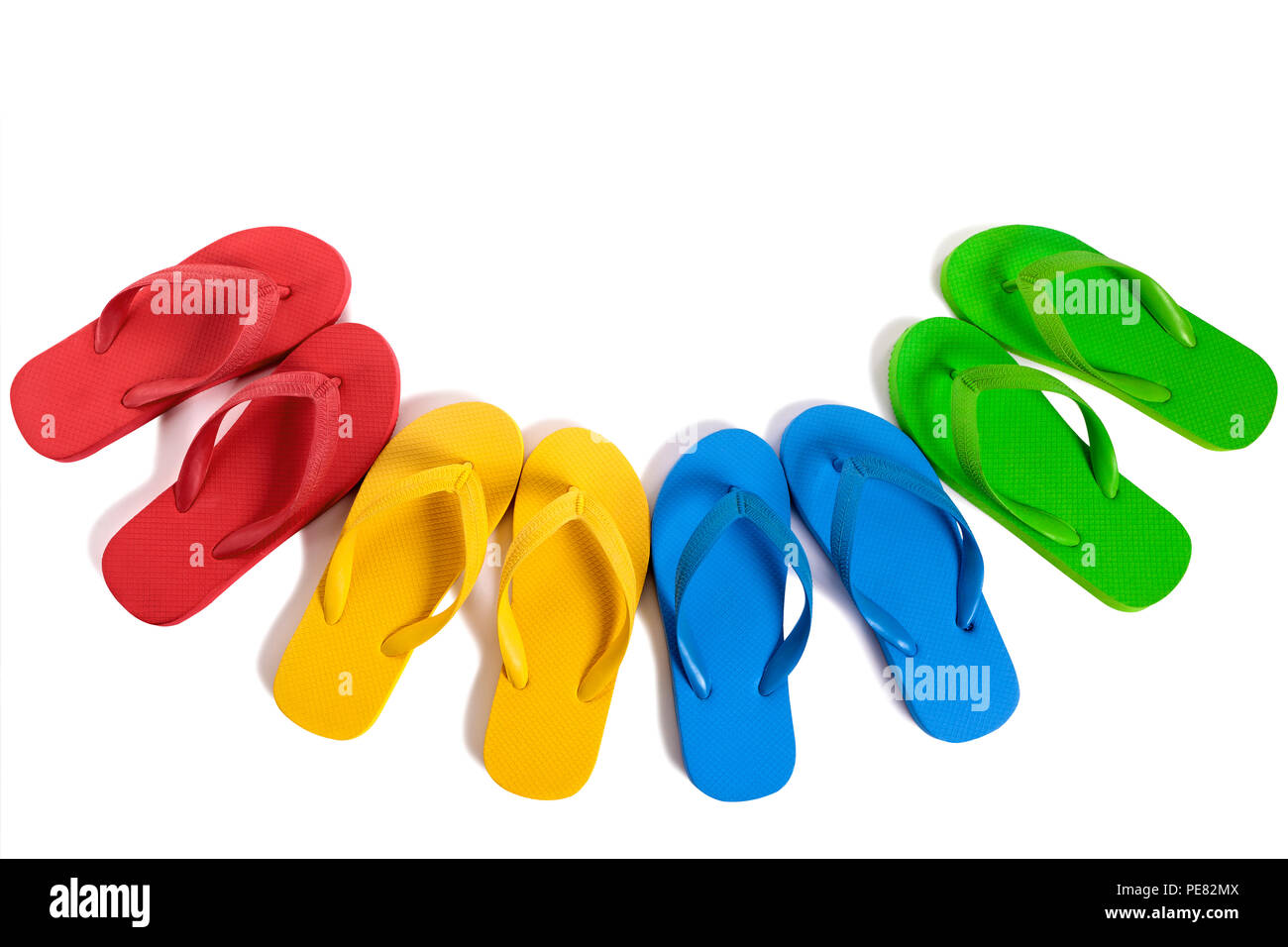 Summer beach flip flops row isolated on white background Stock Photo ...