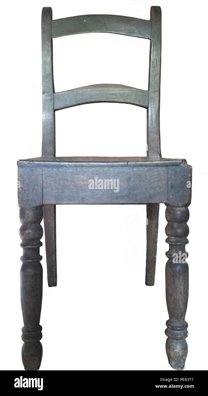 Ancient wooden chair with carved hands on a white background Stock ...