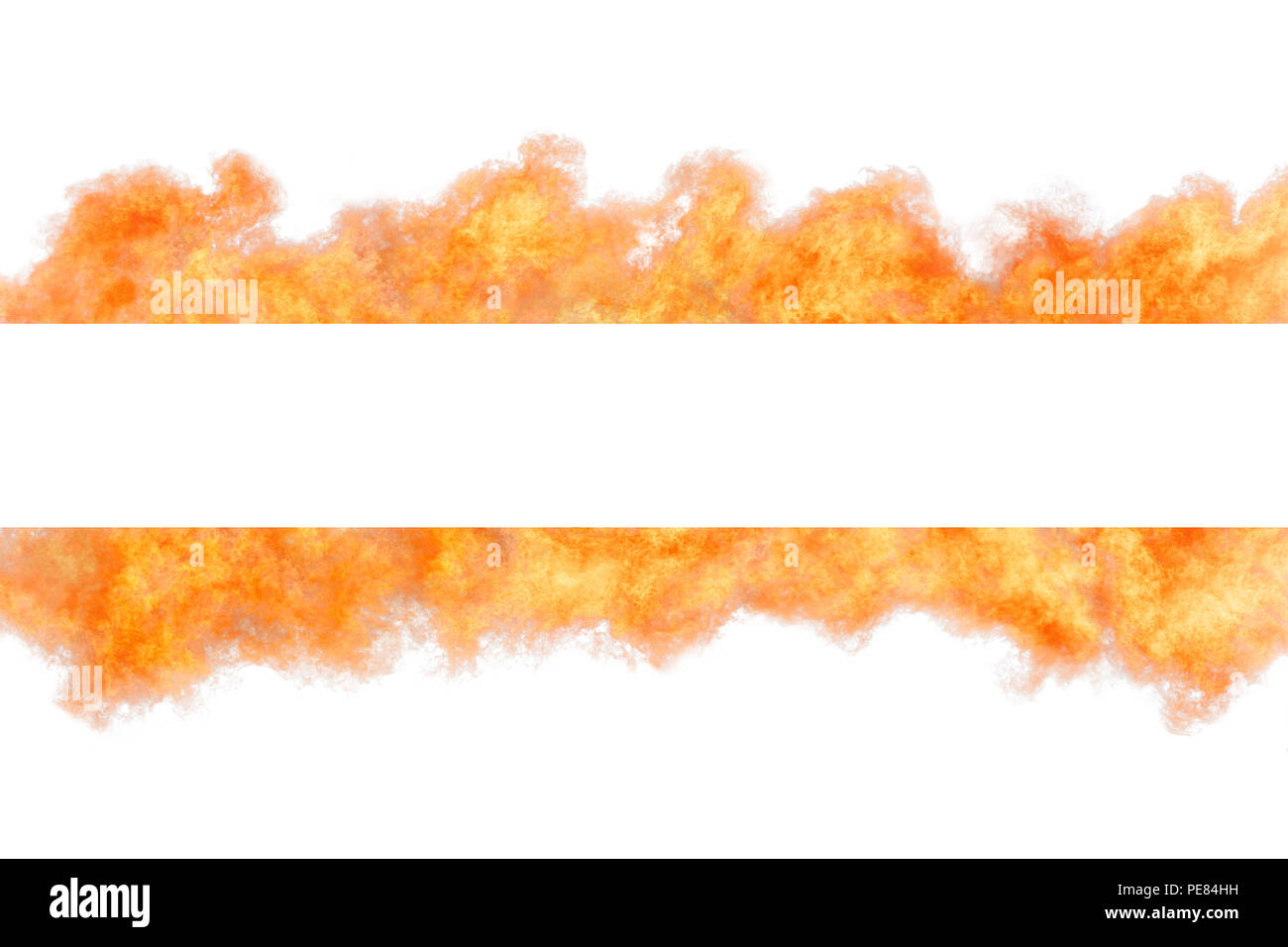 Bright orange flame strip with copy space template. Isolated on white ...