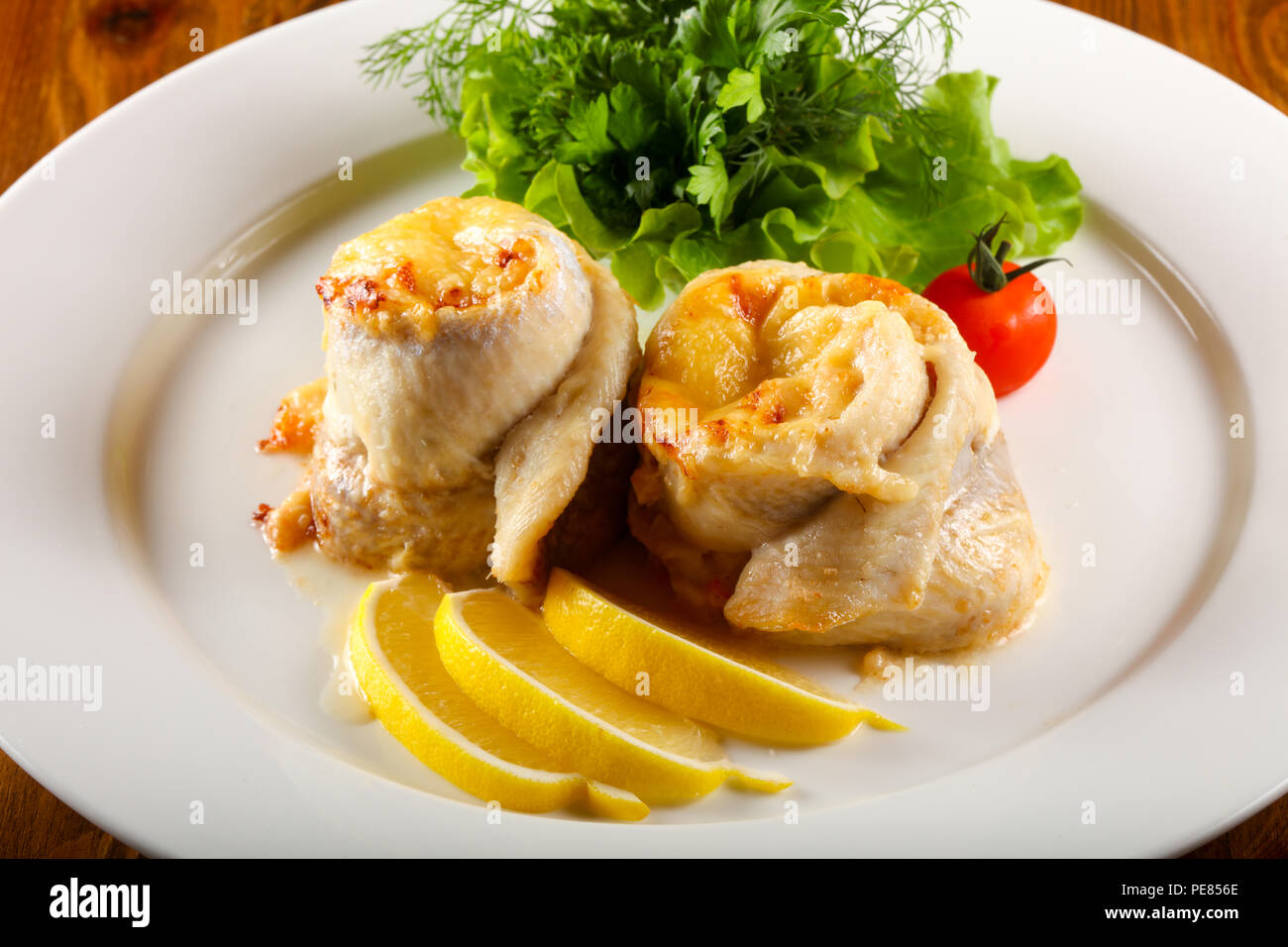 Steamed Trout fillet roll Stock Photo - Alamy