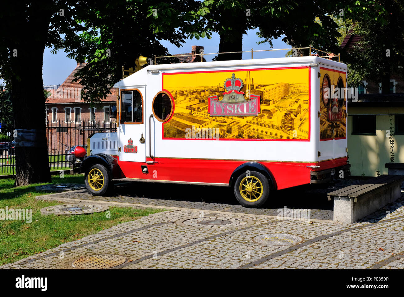 Vintage Tyskie delivery van at the Tychy Brewery in Poland, Europe ...