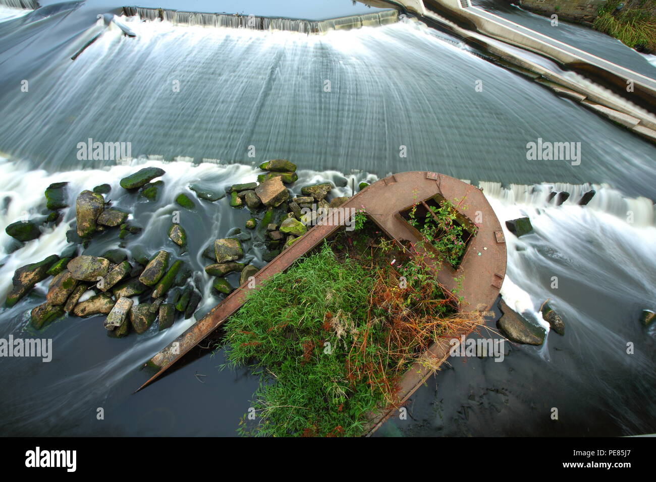 Thomas the capsized barge on the River Aire in Castleford Stock Photo ...