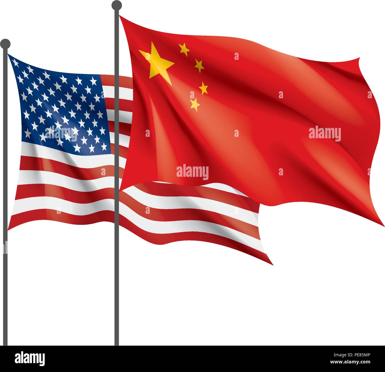 usa and China flags. Vector illustration on white background Stock ...