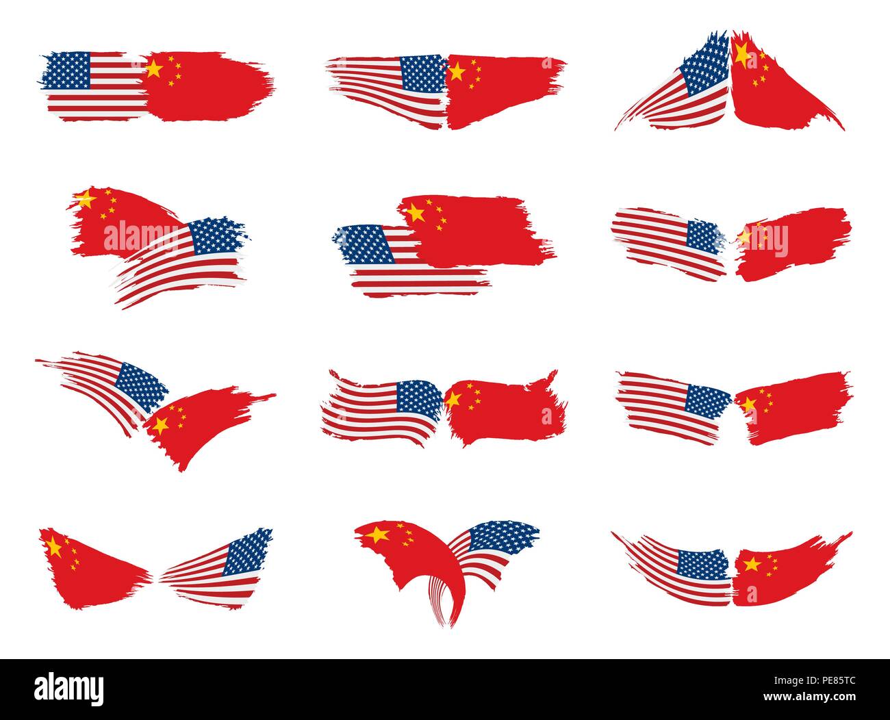 usa and China flags. Vector illustration on white background Stock ...