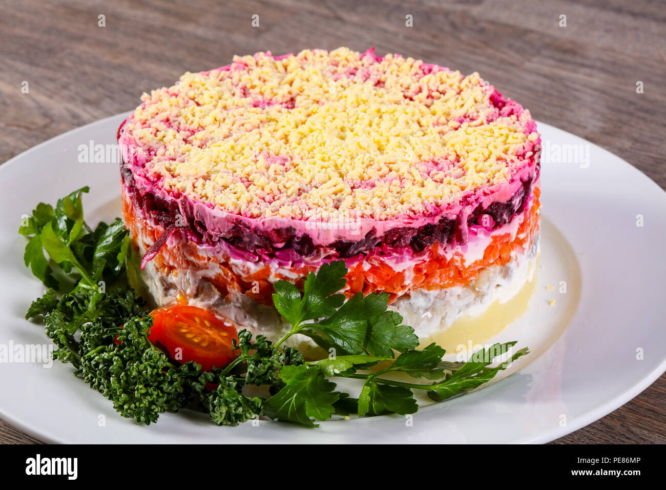 Russian herring salad with vegetables Stock Photo - Alamy