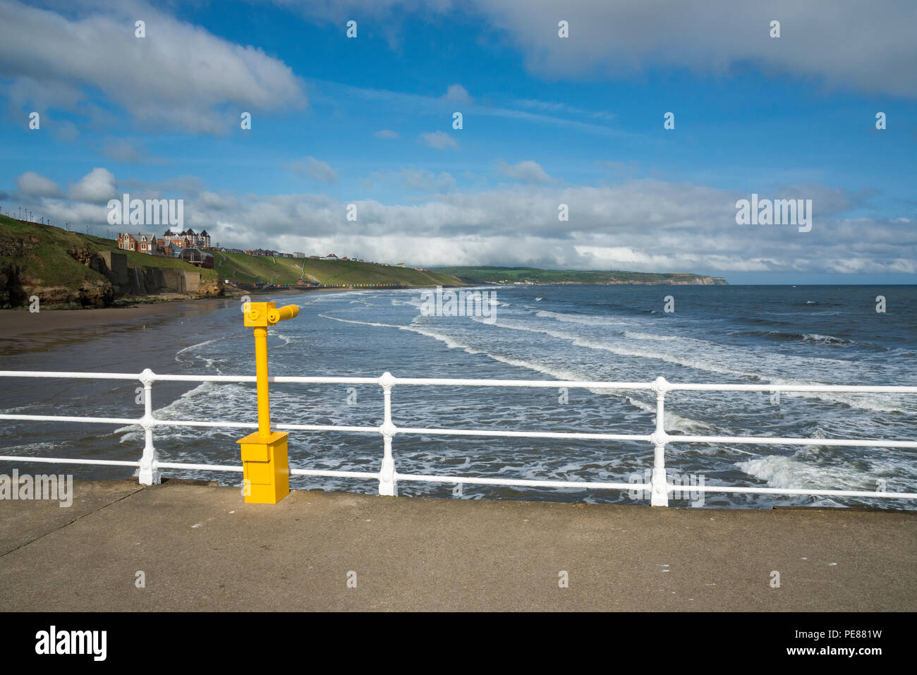 View of Whitby sands from the West Pier on a sunny spring day, Whitby ...