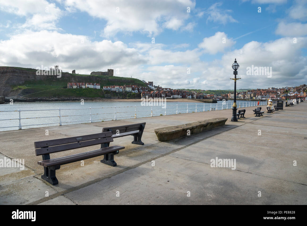The historic town of Whitby in north Yorkshire, England. View across ...