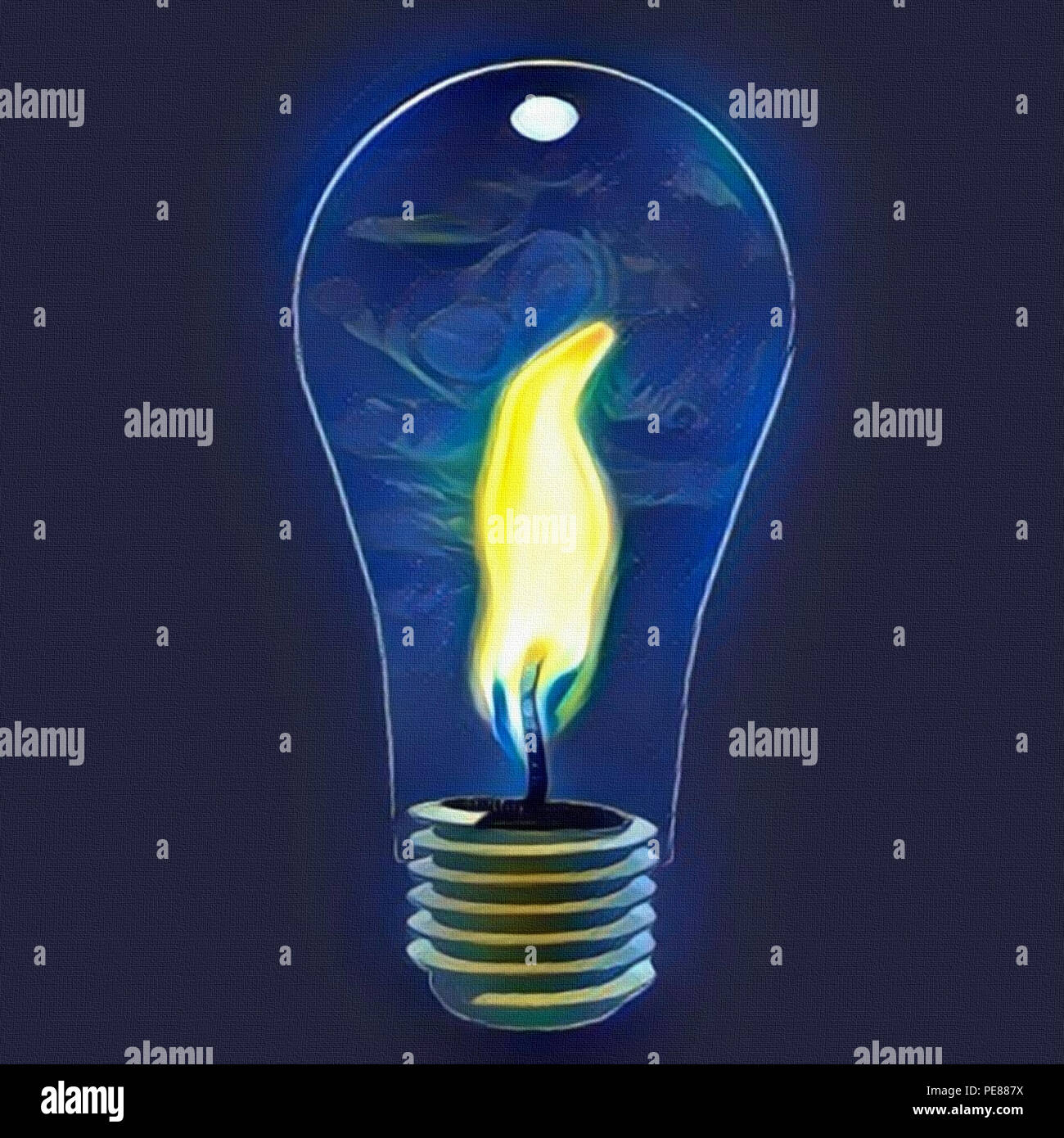 Surrealism. Light bulb with candle light inside Stock Photo - Alamy