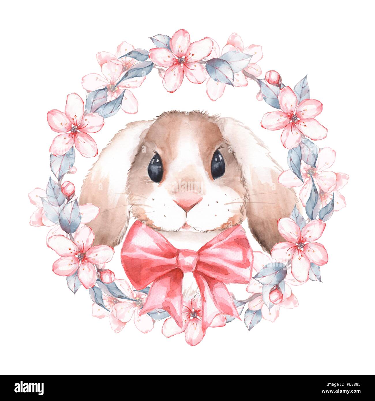 Cute rabbit. Watercolor illustration. Isolated on white background ...