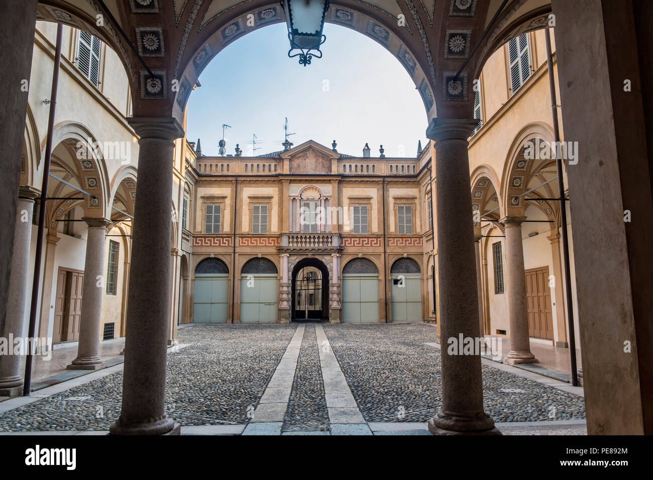 Piacenza, Emilia Romagna, Italy: courtyard of historic palace in via ...