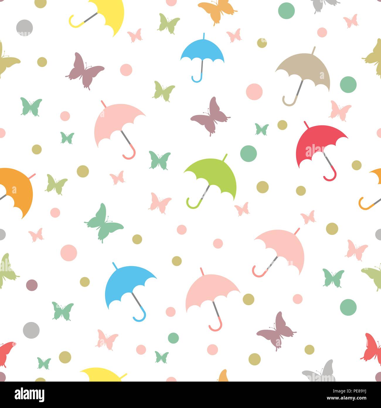 Seamless pattern of umbrellas and butterflies. Vector Image.eps 10 ...