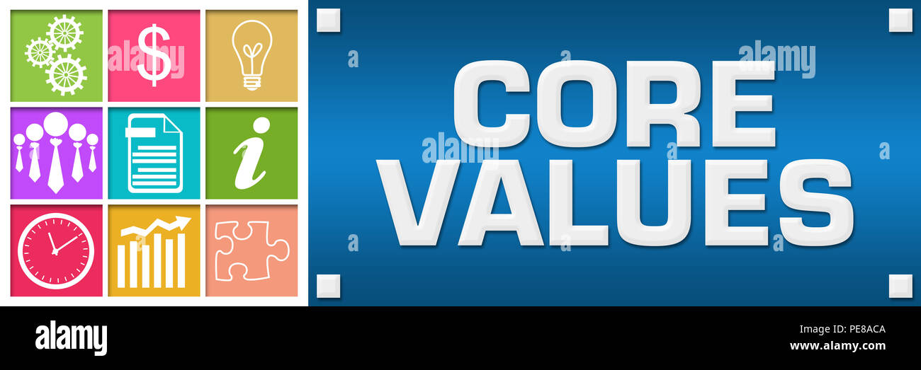 Core values text written over blue colorful background Stock Photo - Alamy