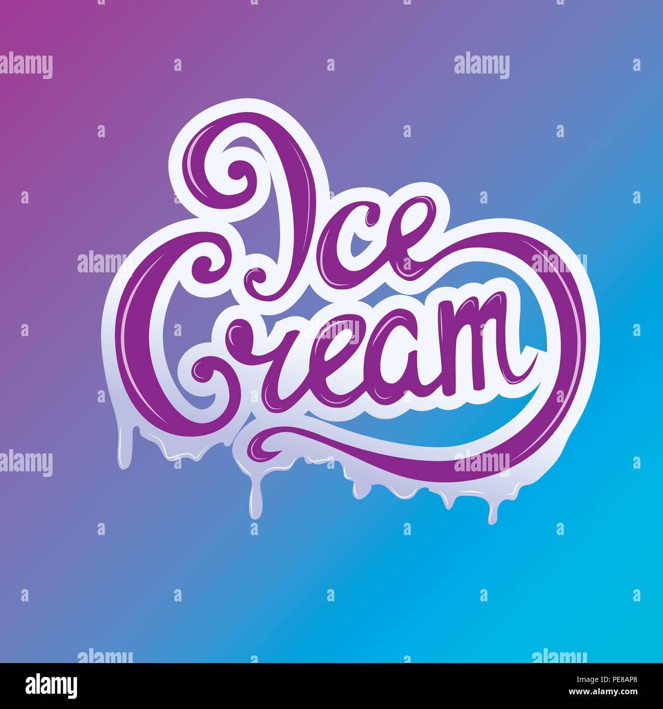 Handwritten inscription ice cream, lettering, calligraphy. Shop, cafe ...