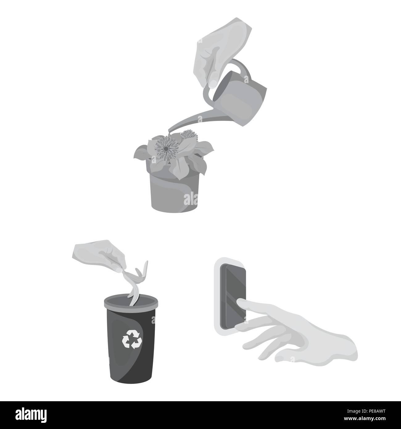 Manipulation by hands monochrome icons in set collection for design ...