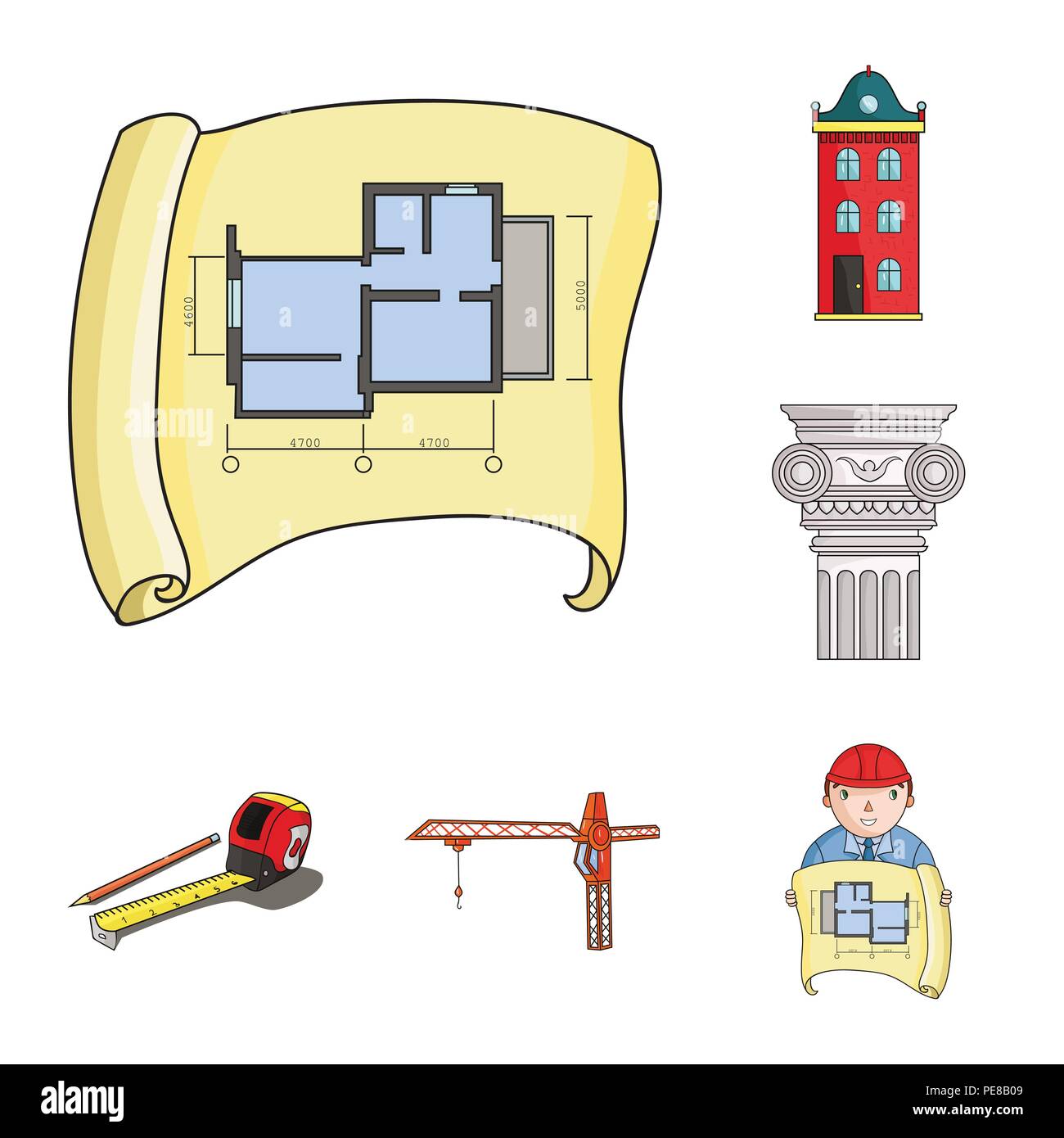 Architecture and construction cartoon icons in set collection for ...
