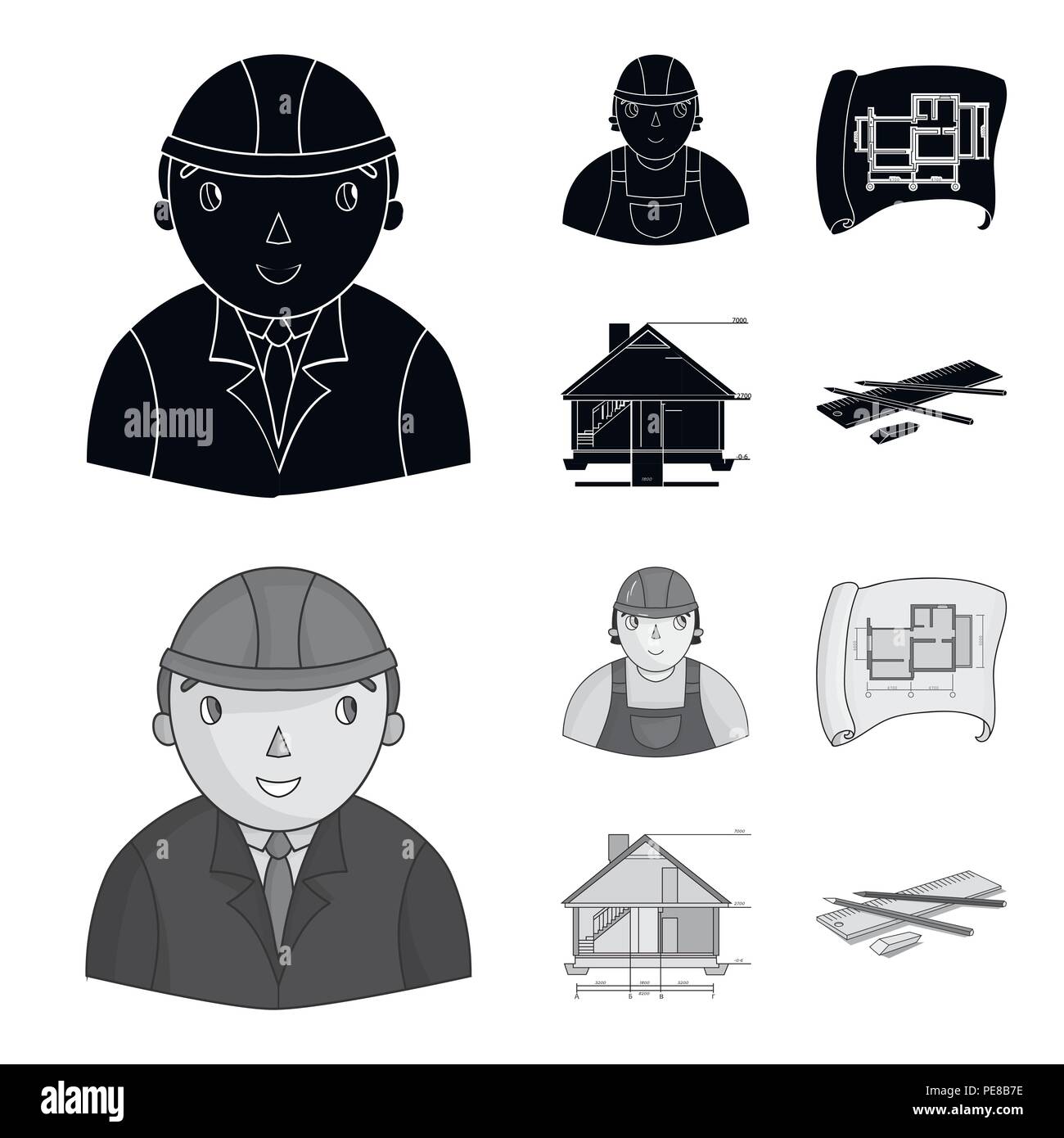Engineer-constructor, construction worker, site plan, technical drawing ...
