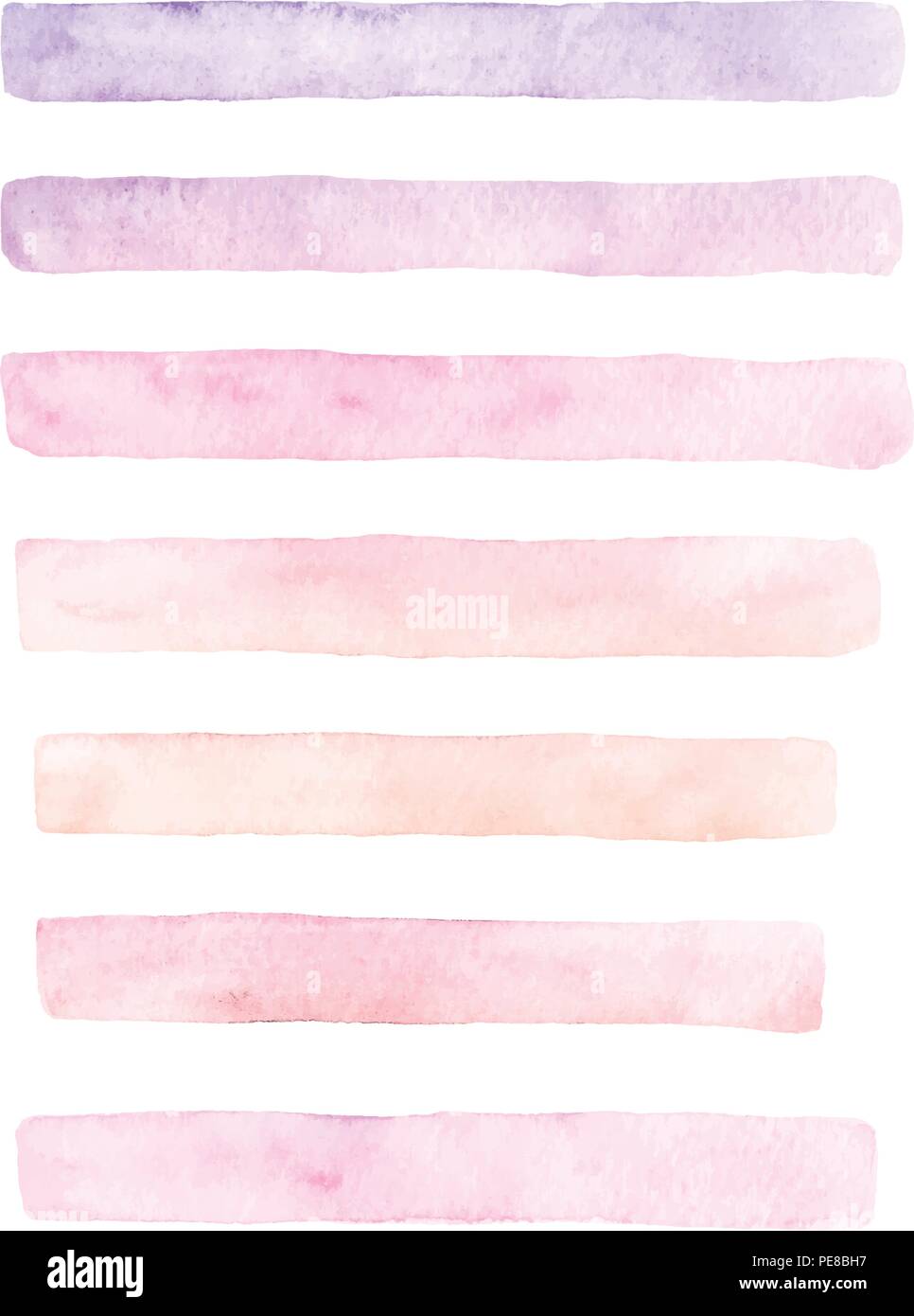 Hand drawn vector watercolor set of brushstrokes of yellow, pink and ...