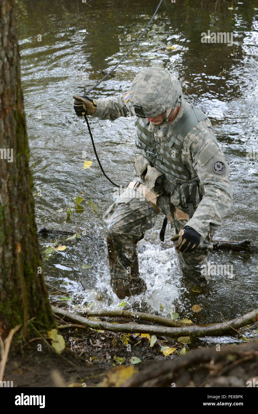 A U.S. Soldier, assigned to 2nd Cavalry Regiment, conducts the rope ...
