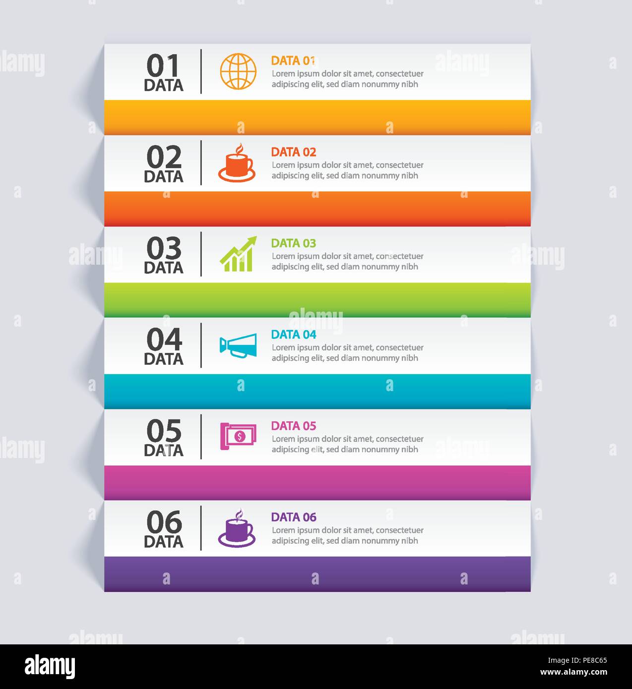 Infographics tab in horizontal paper index with 6 data template. Vector ...