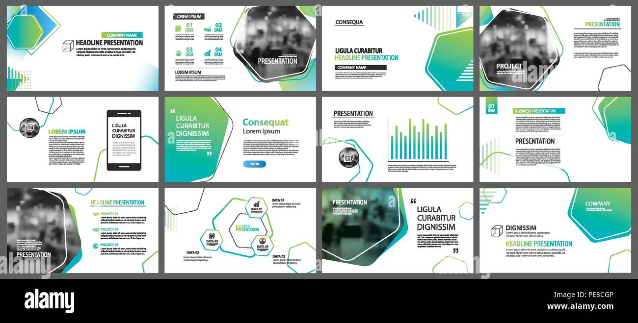 Green geometric slide presentation templates and infographics ...