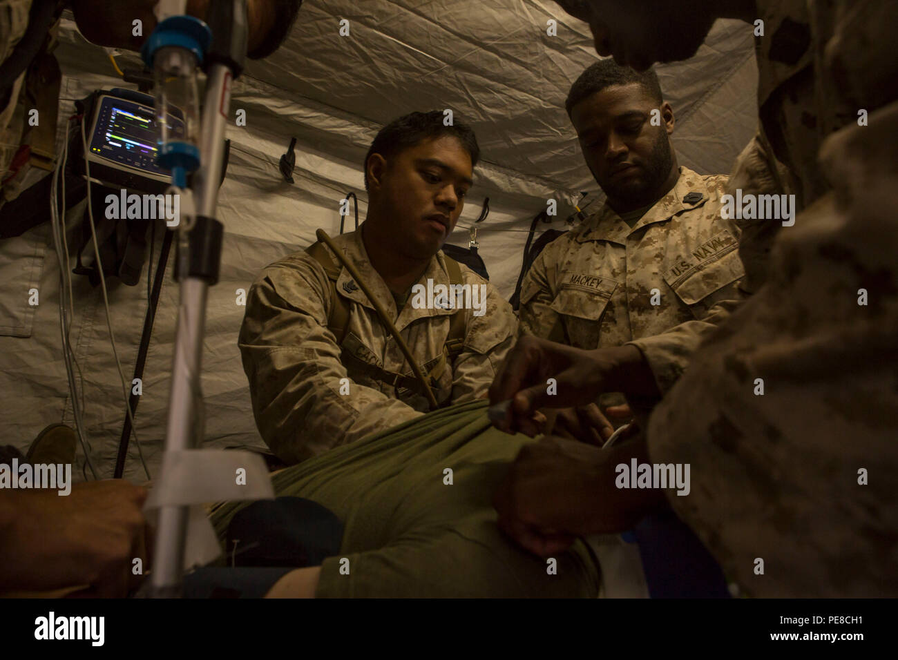 U.S. Navy Corpsmen with 1st Medical Battalion, 1st Marine Logistics ...